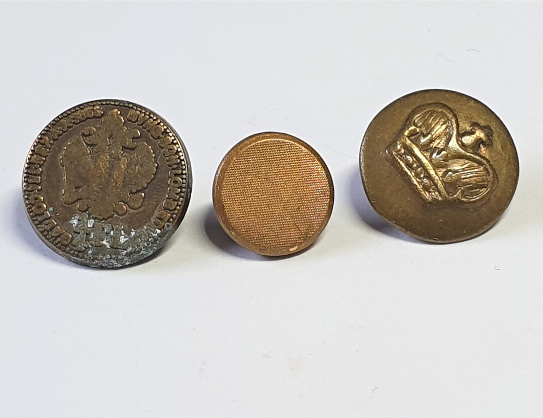 3 Assorted Small and Tiny Metal Brass Buttons Circa 1900s. From 5/16 ...