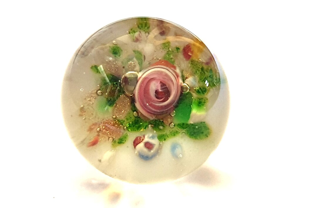 Button: Winfield Rutter 1940s Paperweight Button, White Base With Pink ...