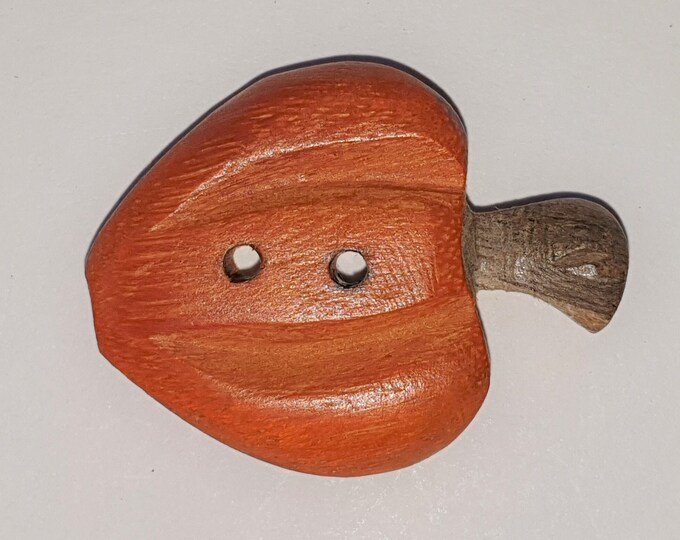 1 Wooden Hand Carved Button. Red Brown Pumpkin With Stalk. Circa 1920s ...