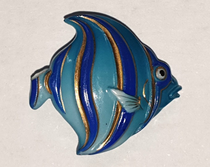 1 Japanese Arita Porcelain Turquoise Fish Button With Blue and Gold ...