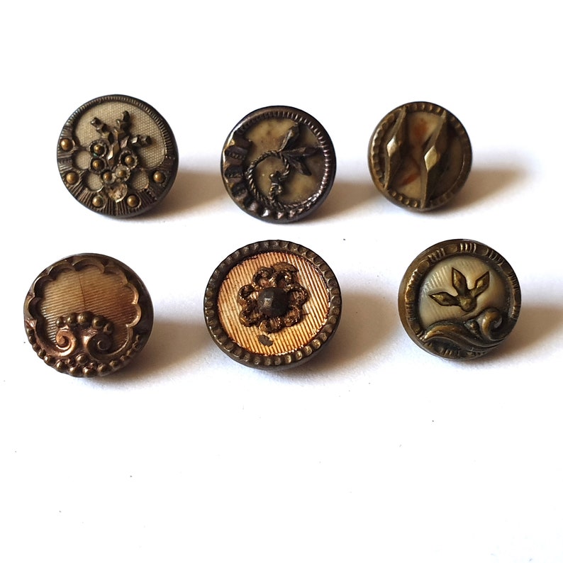 6 Austrian Tiny Victorian Metal Buttons. Different Designs. Celluloid ...