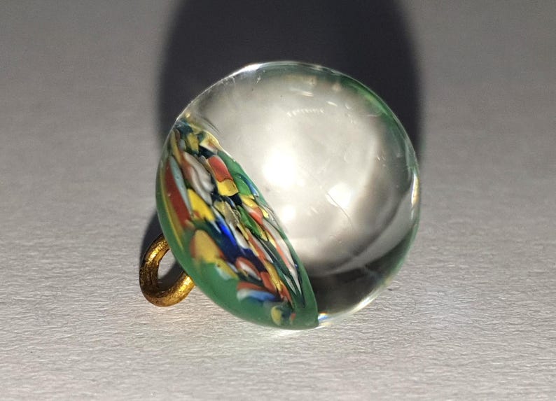 Clear Glass Paperweight Button With Multicoloured Glass. Green Glass ...