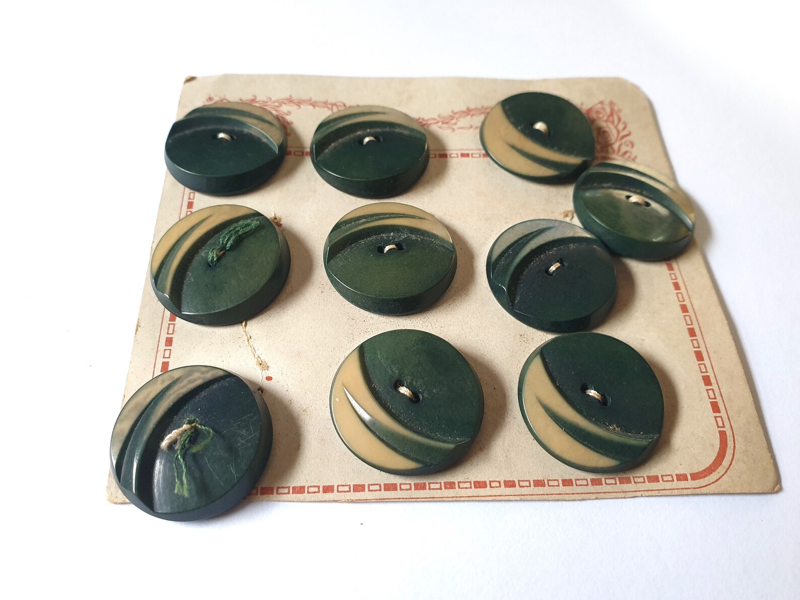 10 Art Deco 2-tone Green and Beige Buttons. Green Celluloid or Casein ...