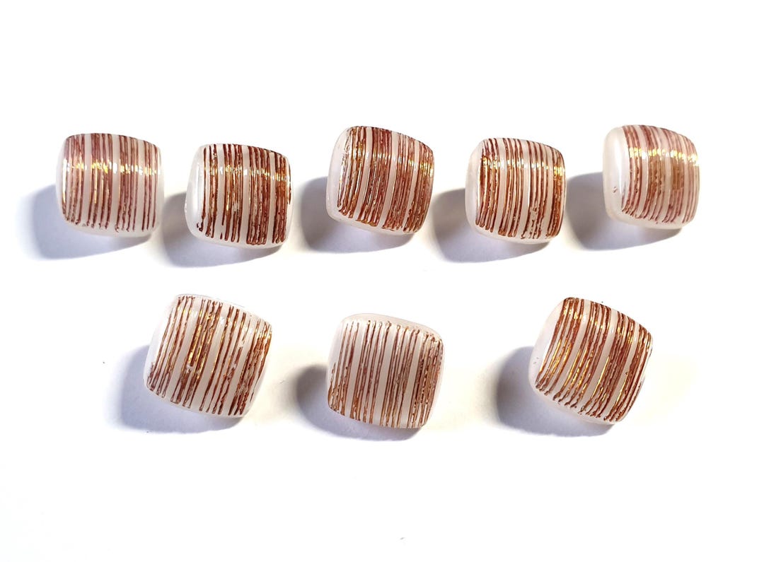 7 Buttons: Art Deco Czech Glass Buttons, Small Square Buttons, Bronze ...