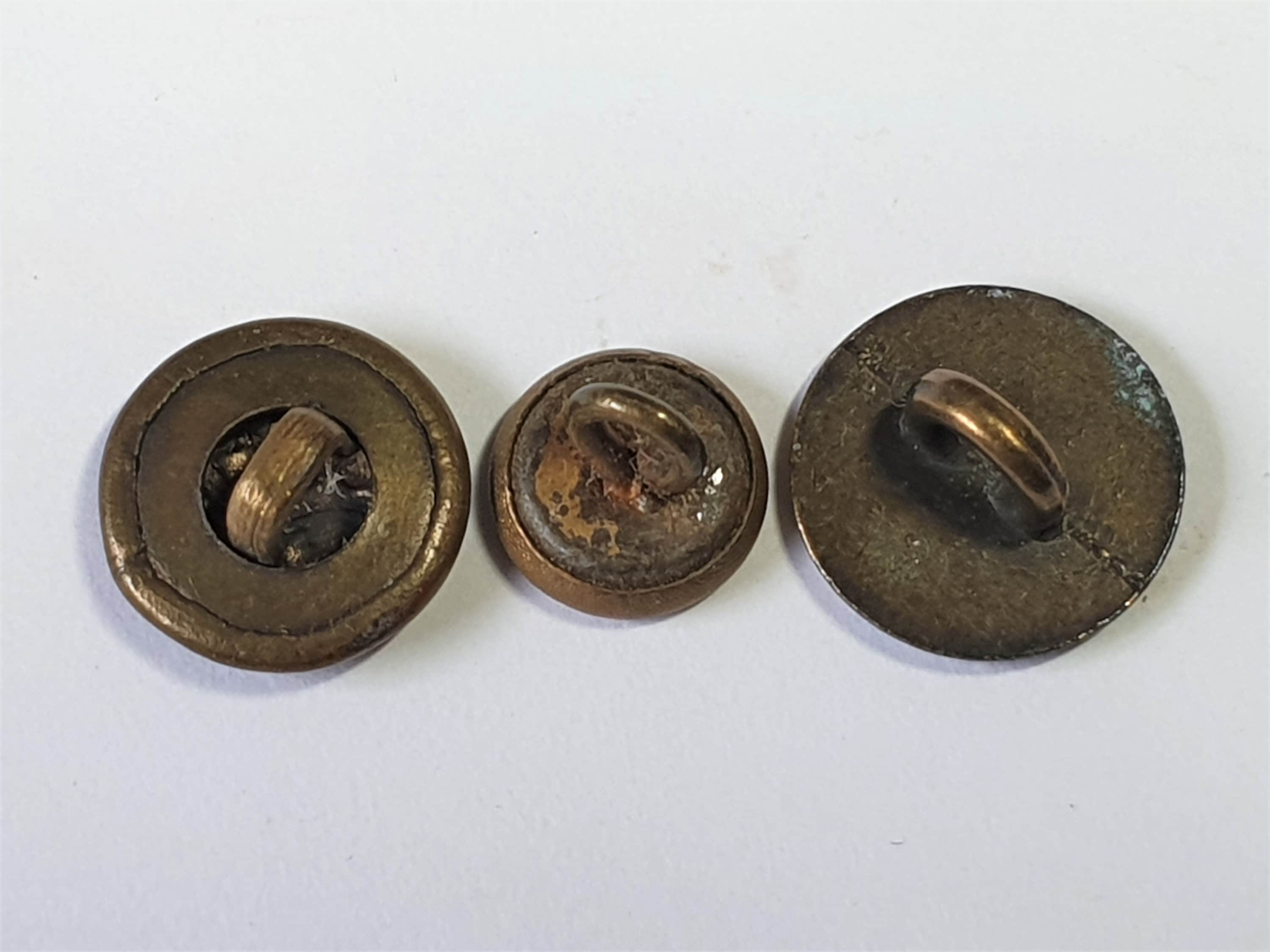 3 Assorted Small and Tiny Metal Brass Buttons Circa 1900s. From 5/16 ...