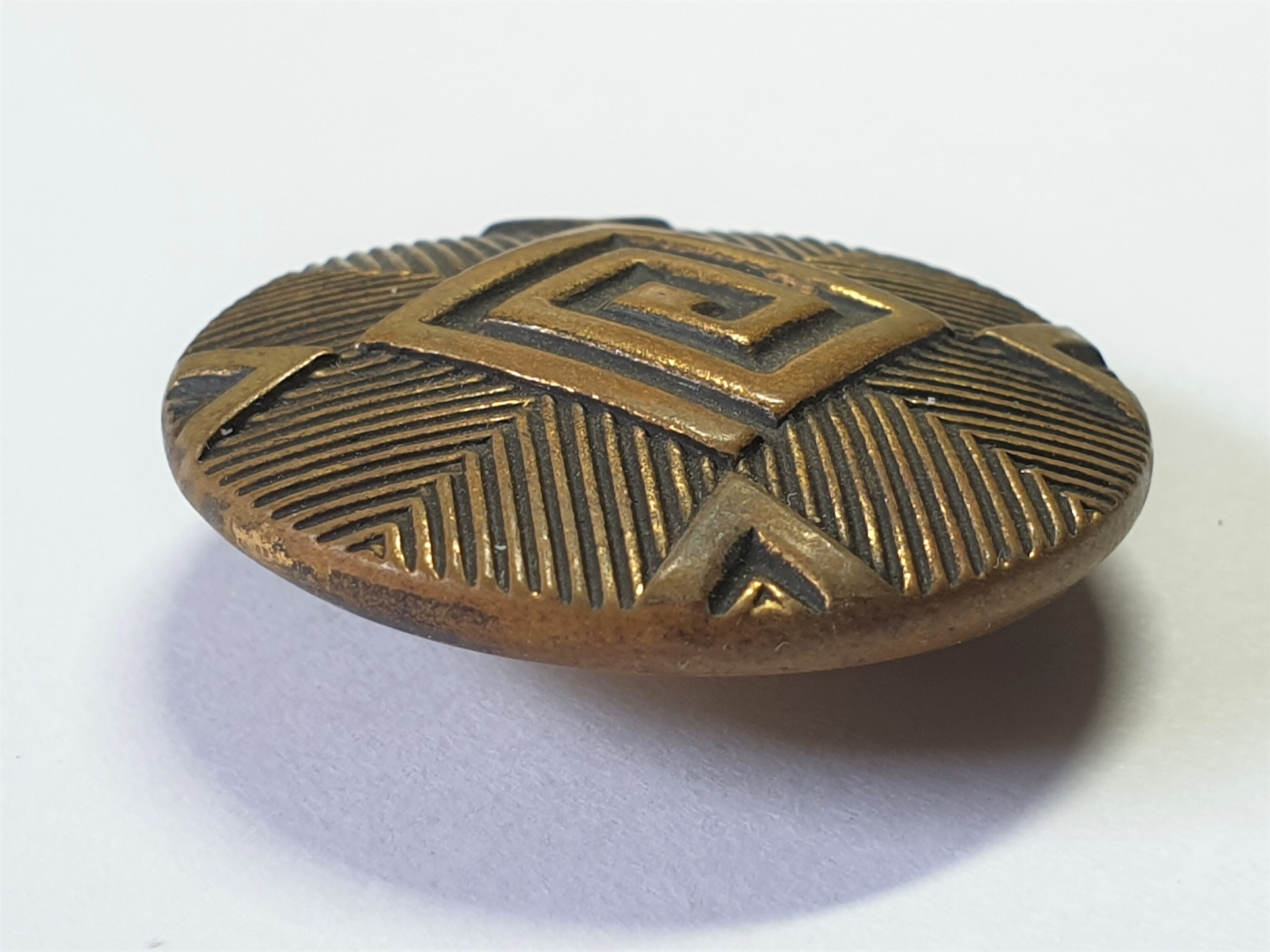1 1800s Brass Button With Geometric Cross Hatching Roman Style Central ...