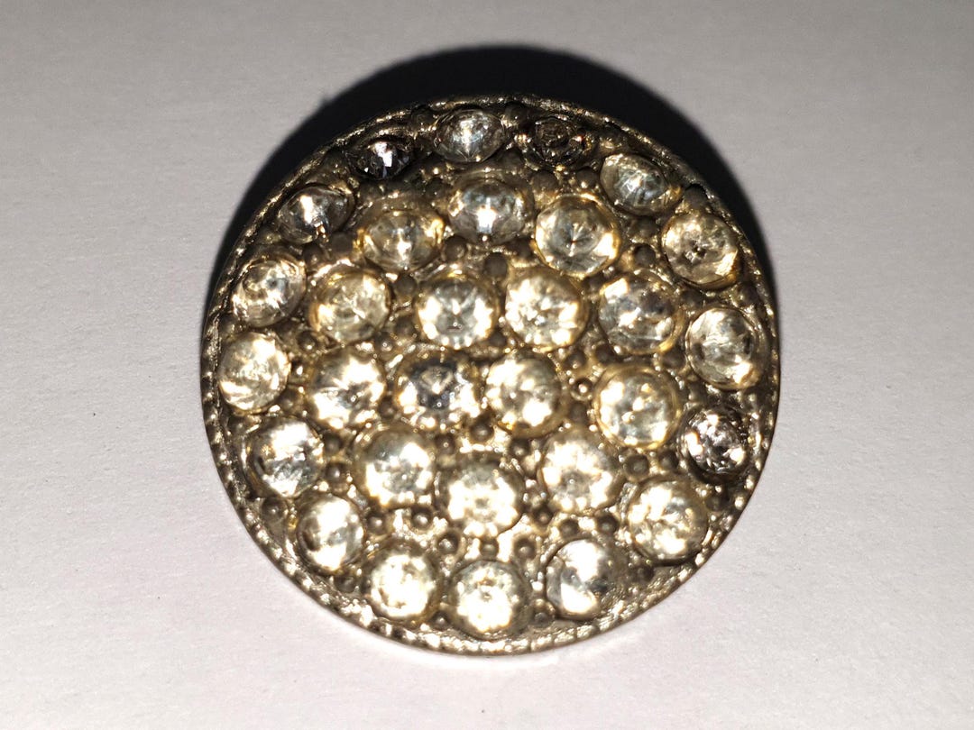 Button, 1900's White Metal Paste, White Paste Stones, Plain Silver ...