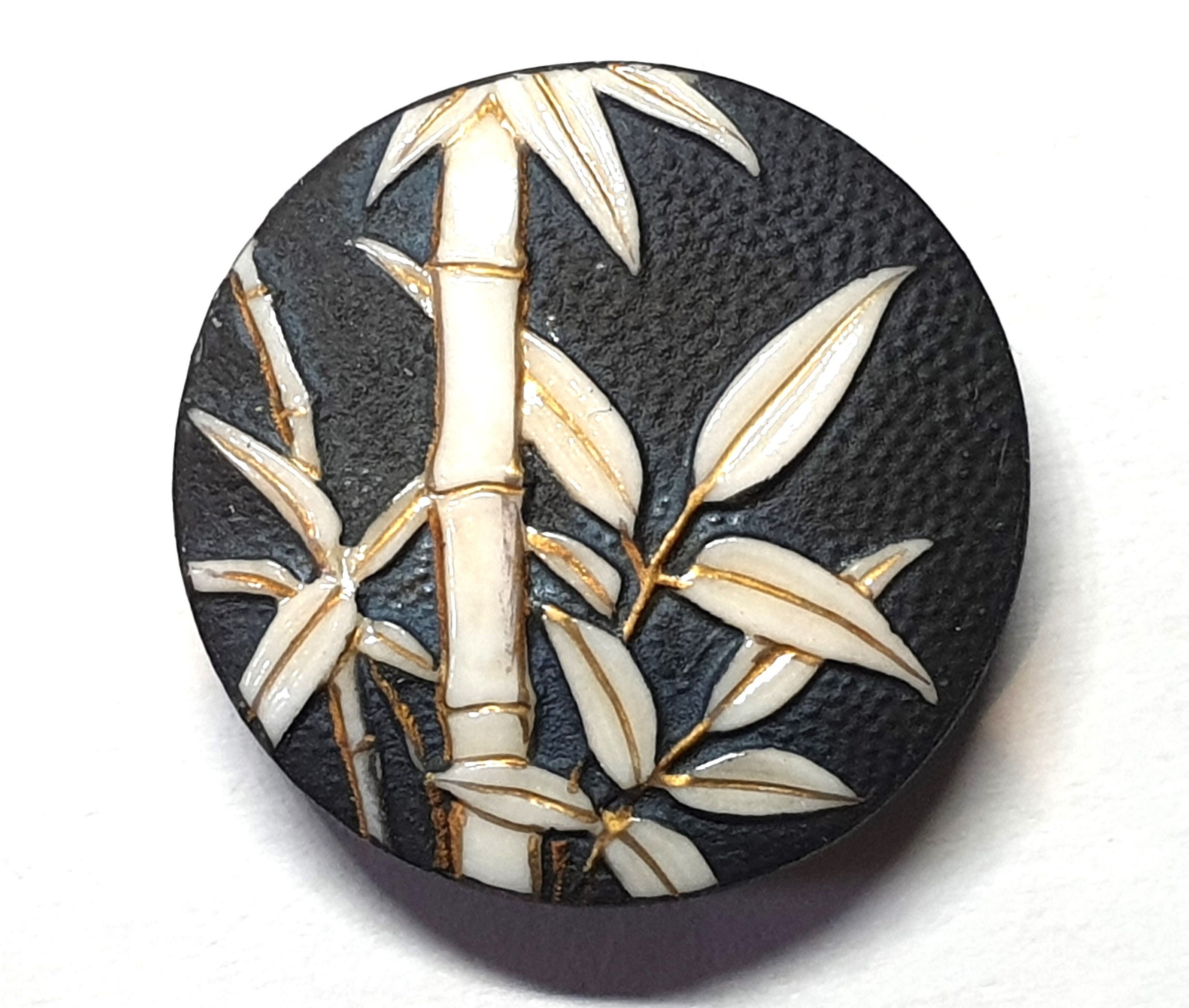Rare Japanese Arita Porcelain Button. Black With Hand Painted White ...