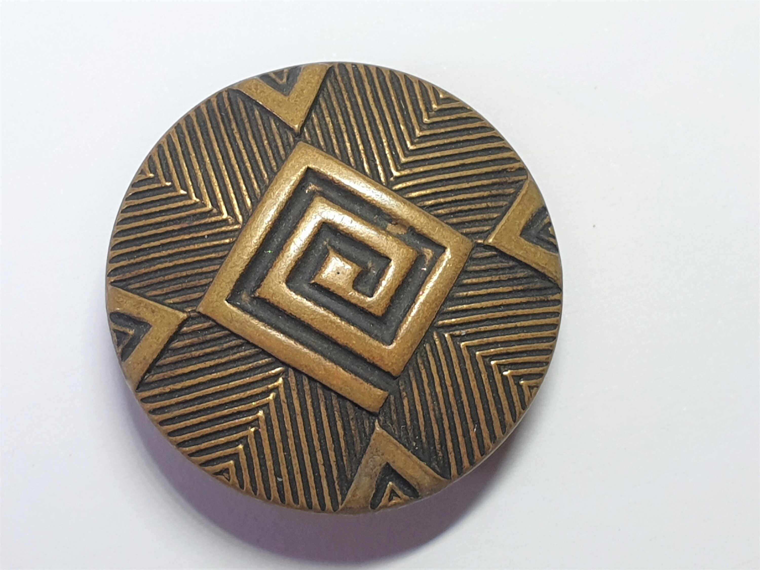 1 1800s Brass Button With Geometric Cross Hatching Roman Style Central ...
