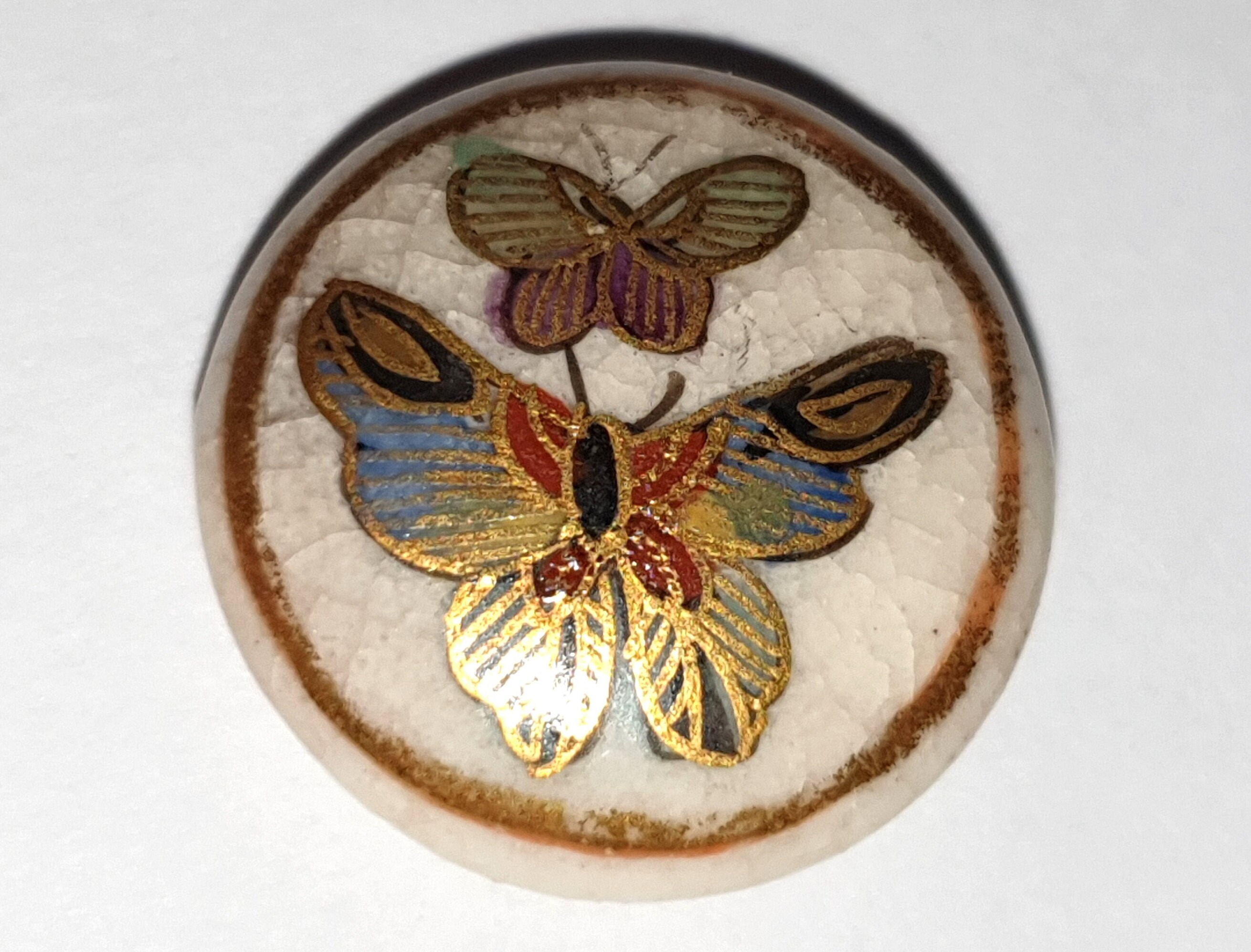 1 Small 1880s Japanese Satsuma Ceramic Button Picturing Two Butterfly's ...