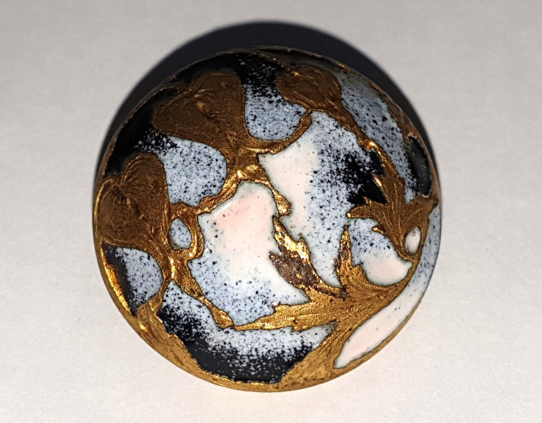 1 1880s French Enamel Button on Brass. Black, Blue and White With Gold ...