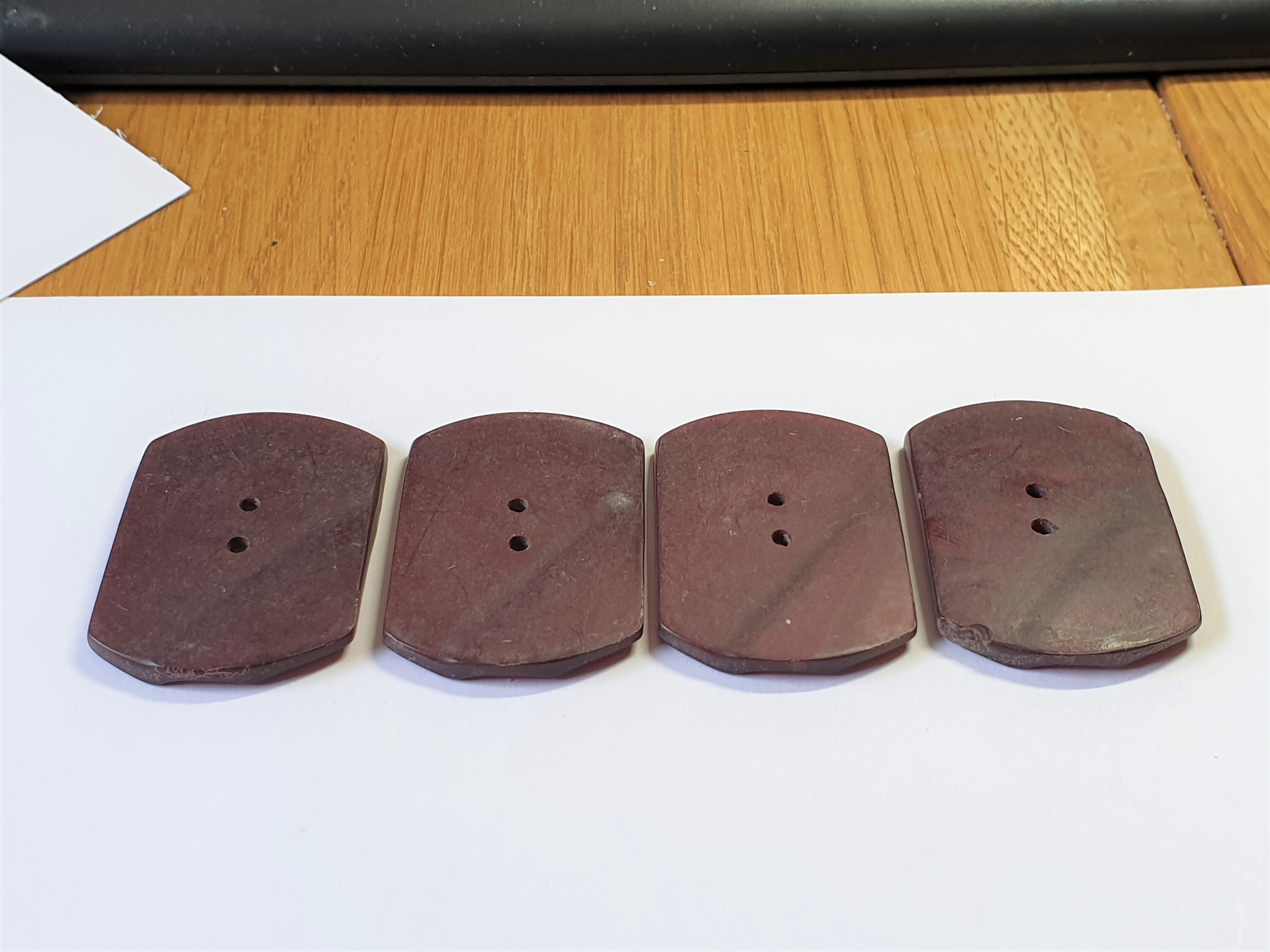 4 Large Art Deco Lozenge Shaped Buttons. Deep Red With Grooves to One ...