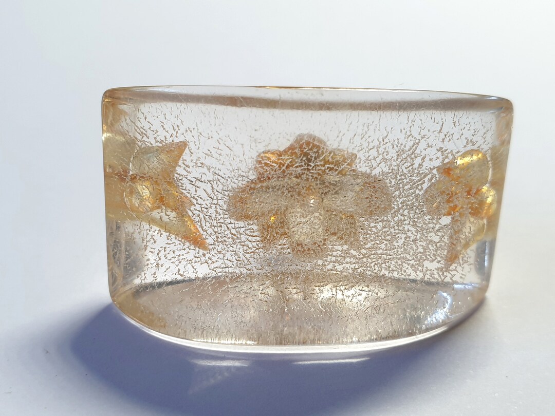 1 Reverse Carved Clear Bakelite Chunky Rectangular Button With Yellow ...