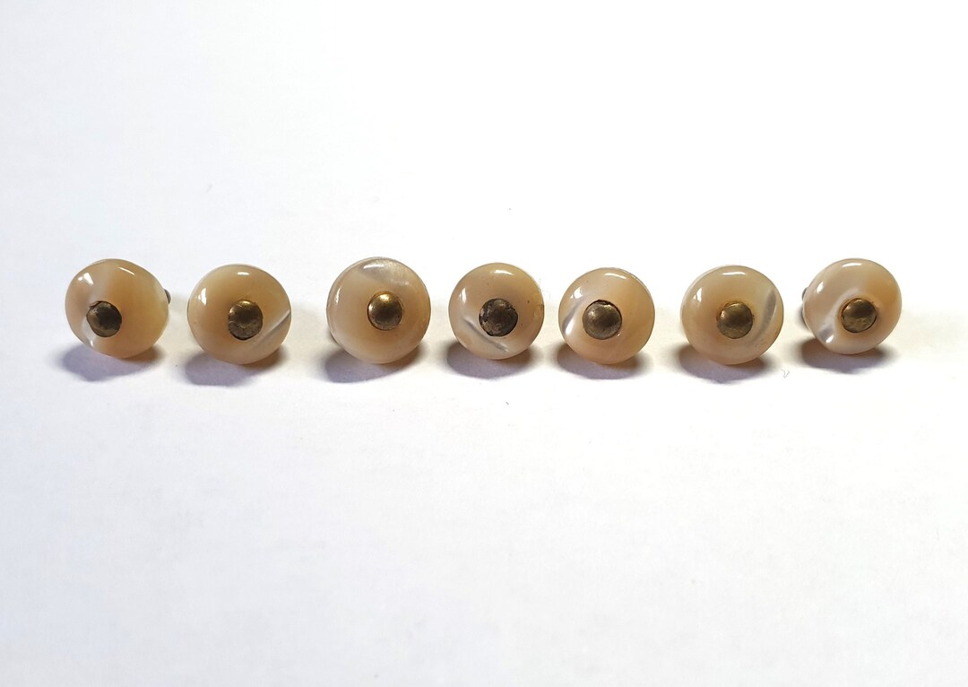 7 Victorian Mother of Pearl Boot Buttons. Central Brass Pin and Loop ...