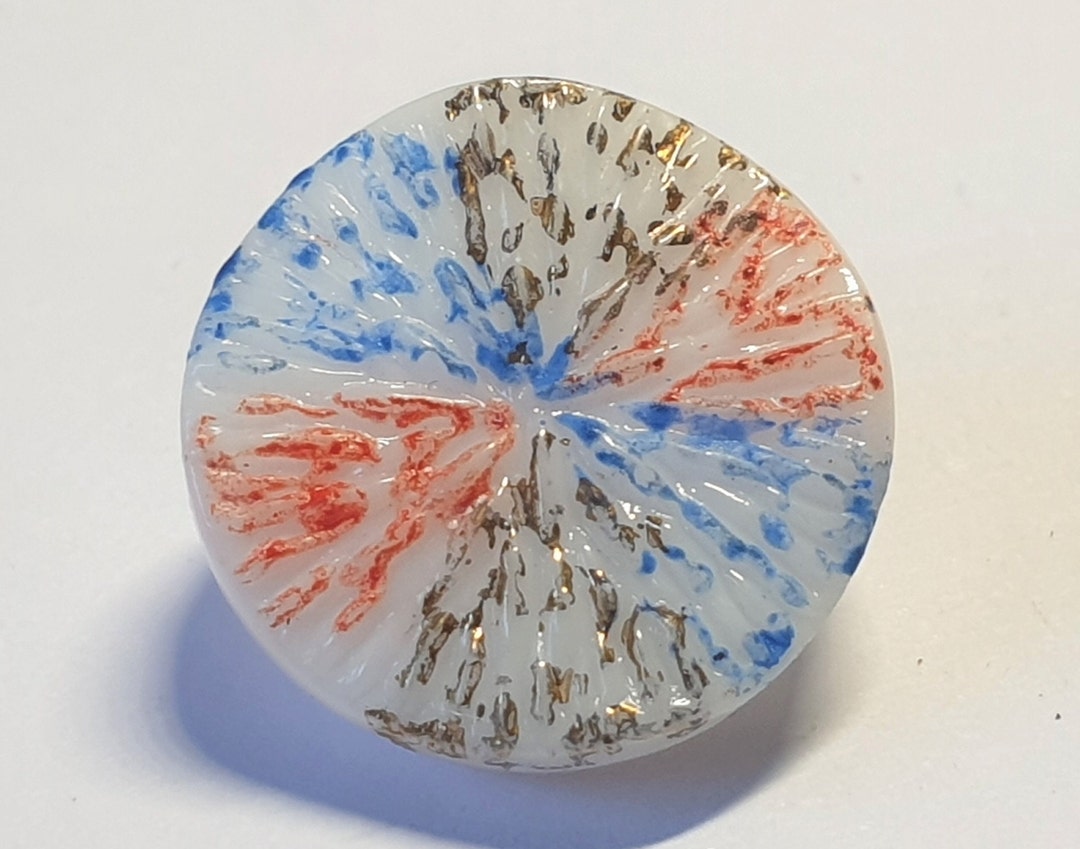 1 German Vintage Enamel White Glass Button With Gold Lustre, Blue and ...