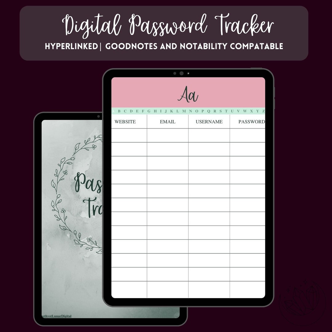 Digital Password Tracker Password Keeper Password Log Hyperlinked ...
