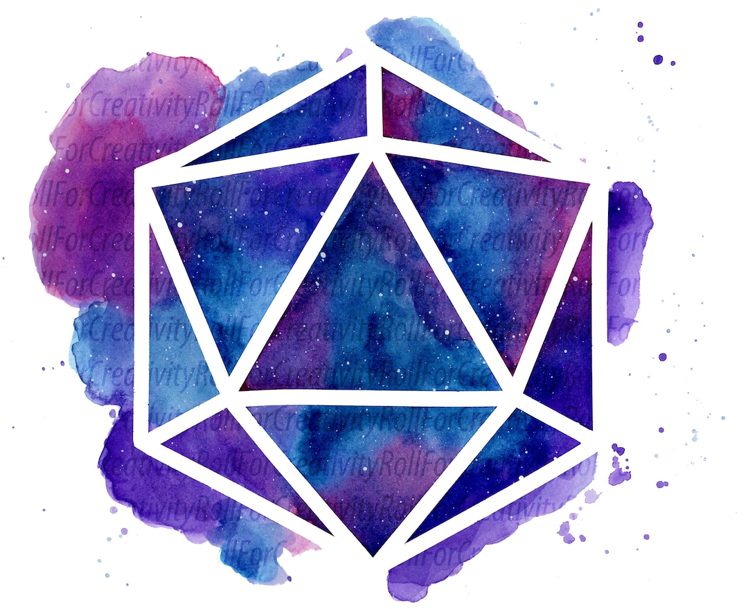 Colourful D20 Print for TTRPG Players - A4 Watercolour Galaxy D20 Print ...