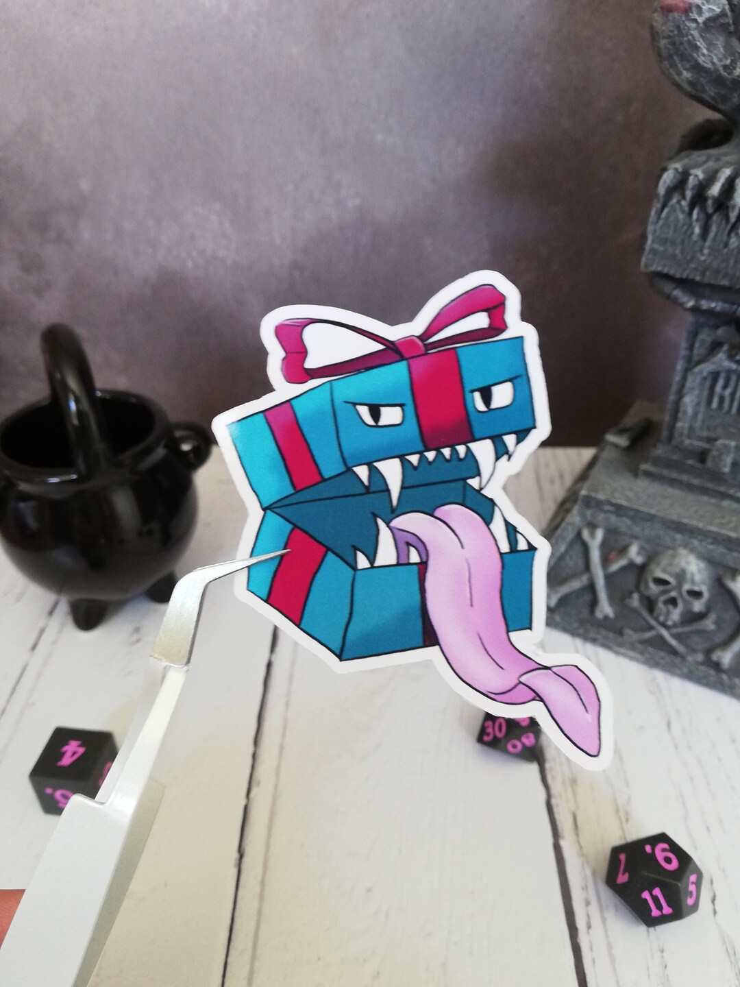 Gift Mimic Sticker - Present Sticker, Cute Monster Design, TTRPG Player ...