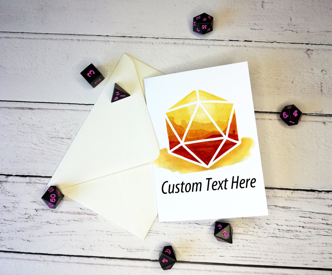 Yellow Desert D20 Portrait Greetings Card With Custom Text on the Front ...
