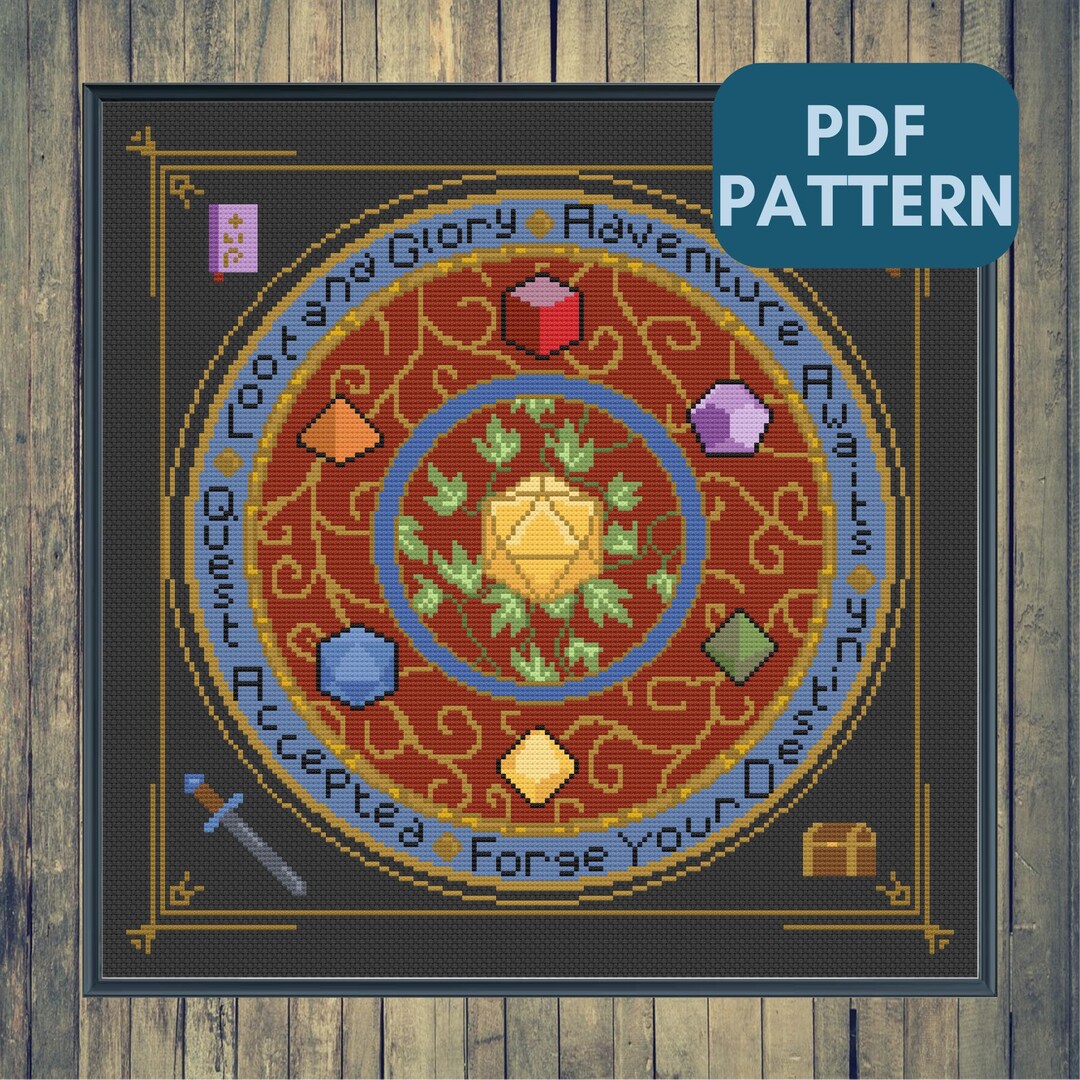 Shield of Adventure Cross-stitch Pattern | D20 Dice Design | TTRPG ...