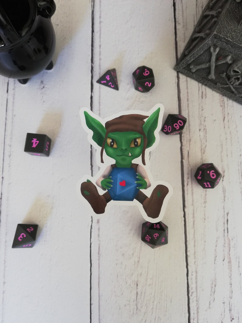 Dice Goblin Sticker - Goblin Sticker, D20 Sticker, Nerdy Heart Sticker ...