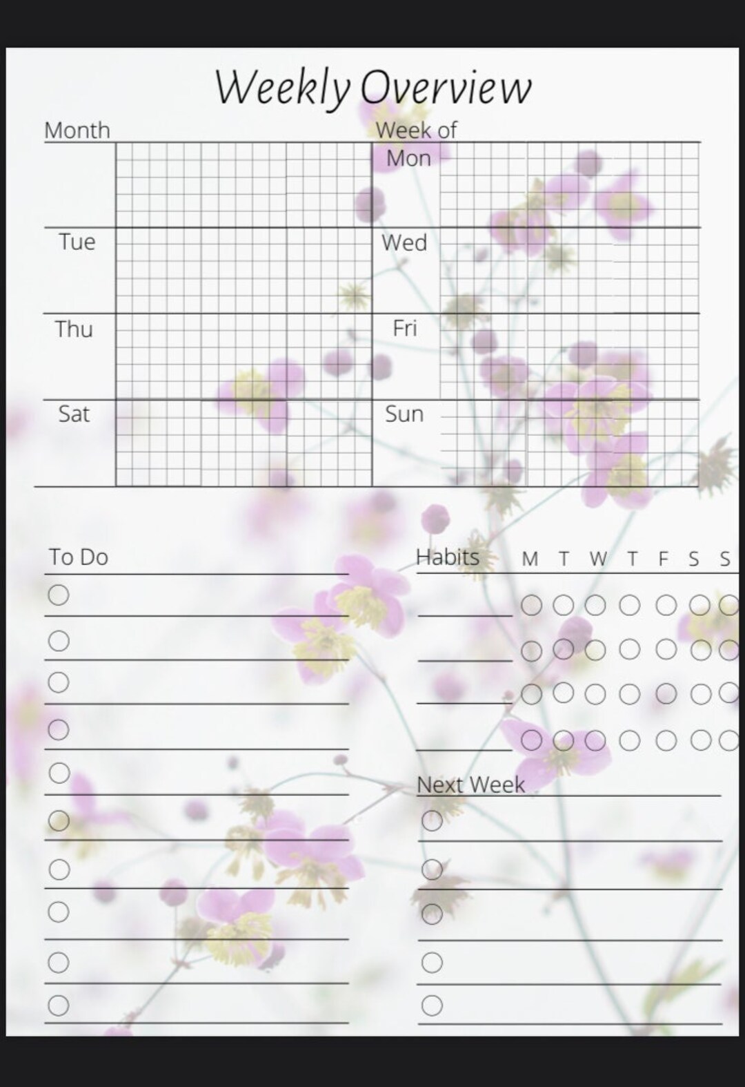 Weekly Overview Planner Sheet Purple Floral - Etsy