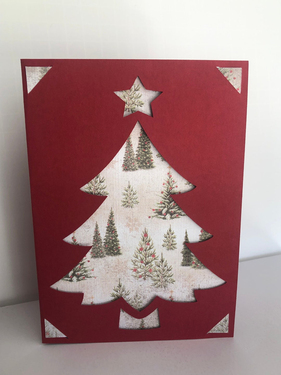 Christmas Tree Cutout Card Red Trees - Etsy