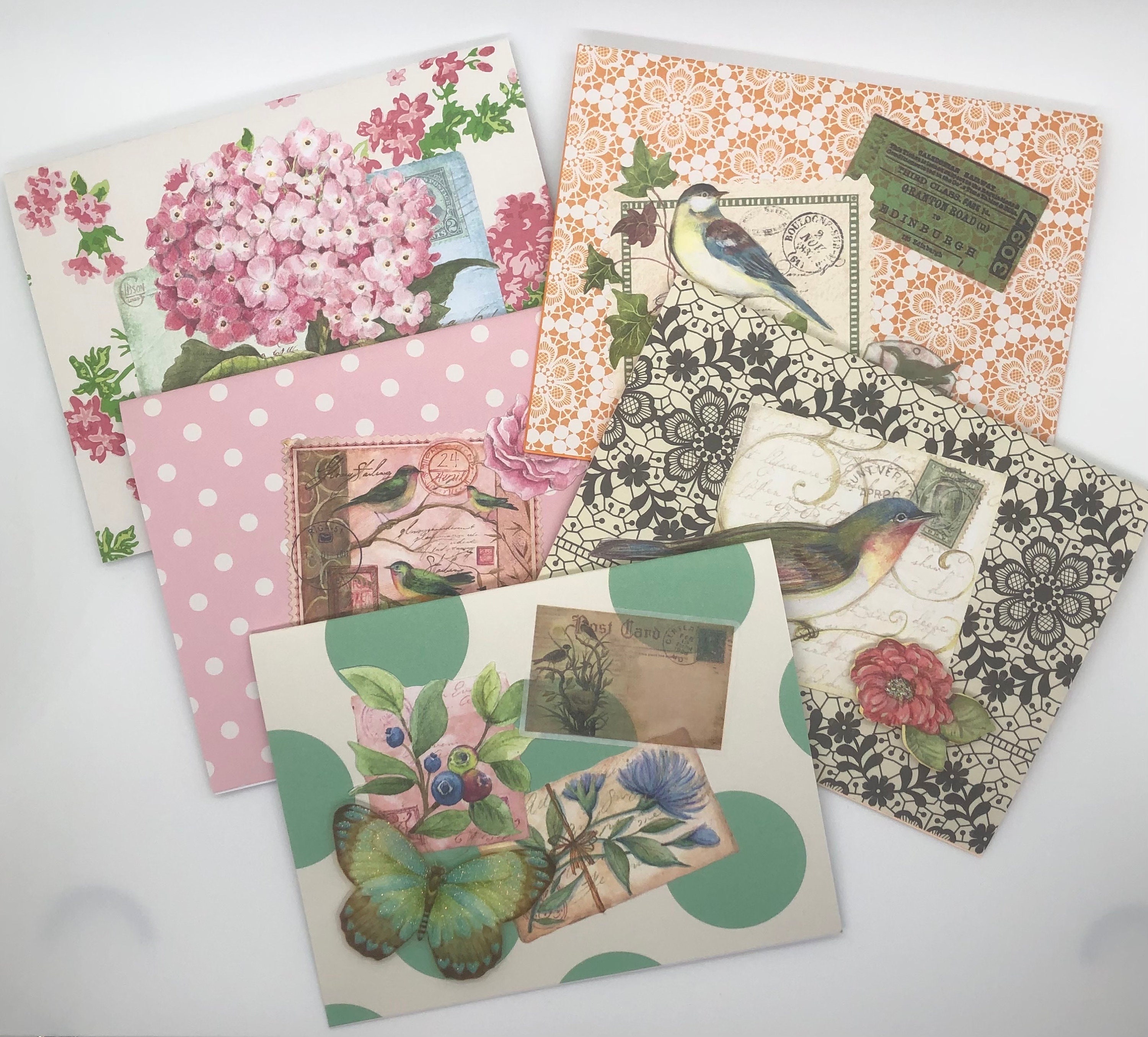 Blank Note Cards, Set of 6. Handmade Greeting Cards vintage Postage ...