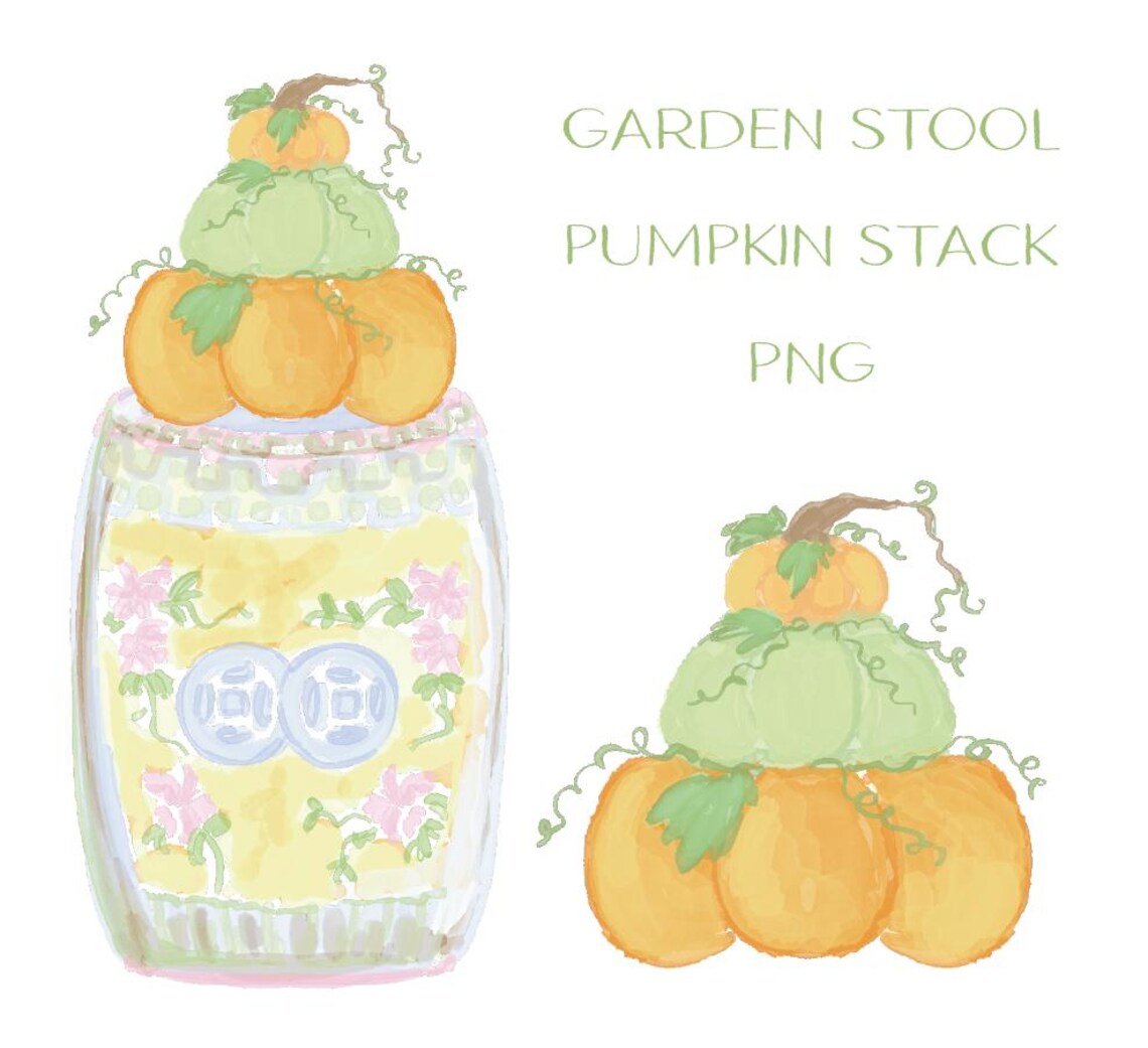 Chinoiserie Garden Stool Pumpkin Stack Clip Art Set - Etsy