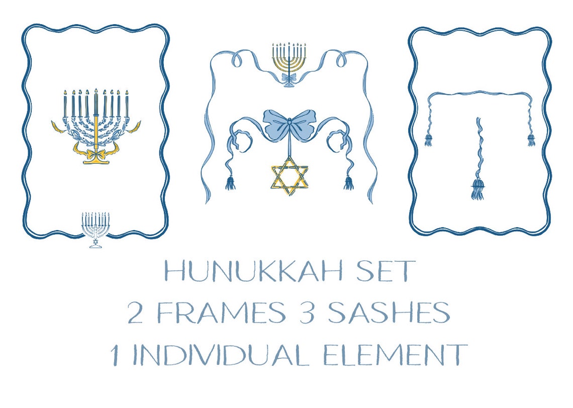 Hanukkah Set Hand Drawn Set Clip Art PNG - Etsy