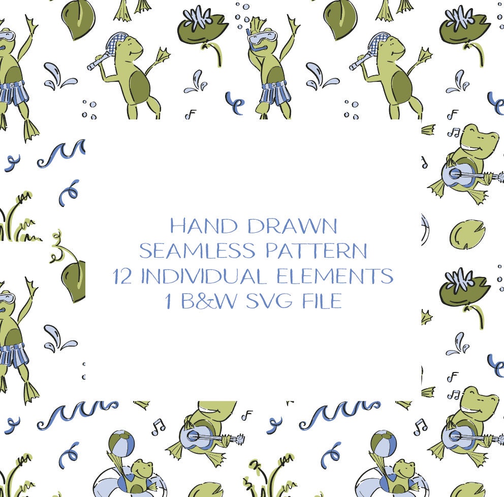 Froggy Friends Seamless Pattern and Clip Art Pngs - Etsy
