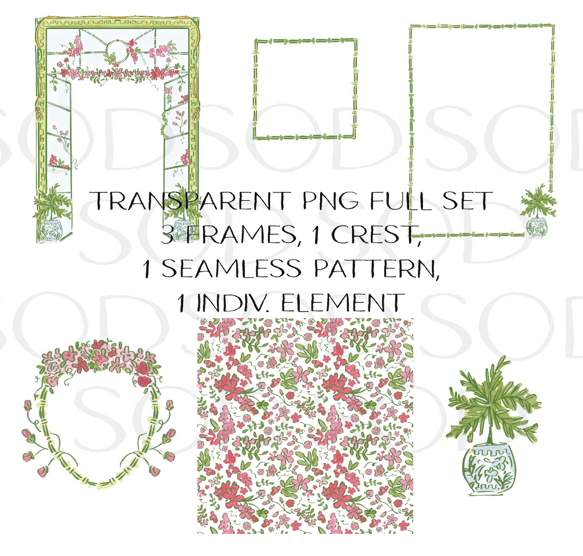 Secret Garden Floral Clip Art Set - Pattern Crest Frame - Etsy