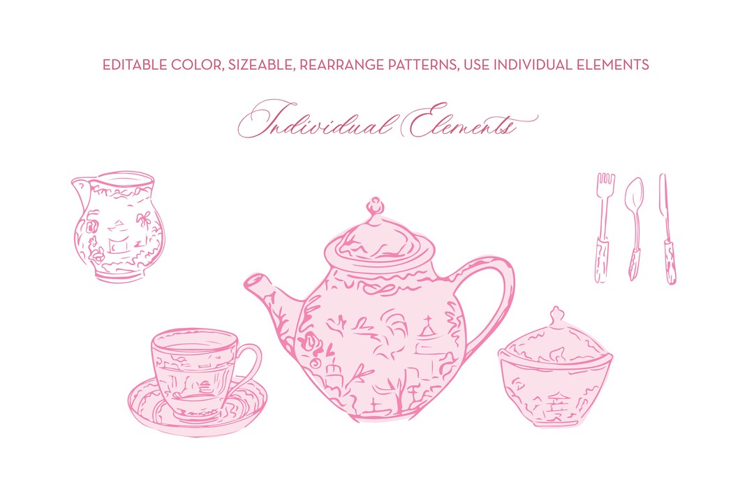 Hand Drawn Pink Chinoiserie China Vector Pattern - Etsy