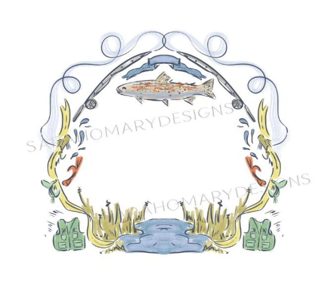 Fly Fishing Crest Hand Drawn PNG Clip Art - Etsy