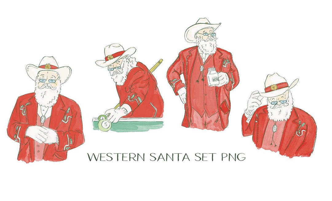 Western Cowboy Santa Claus Clip Art PNG - Etsy
