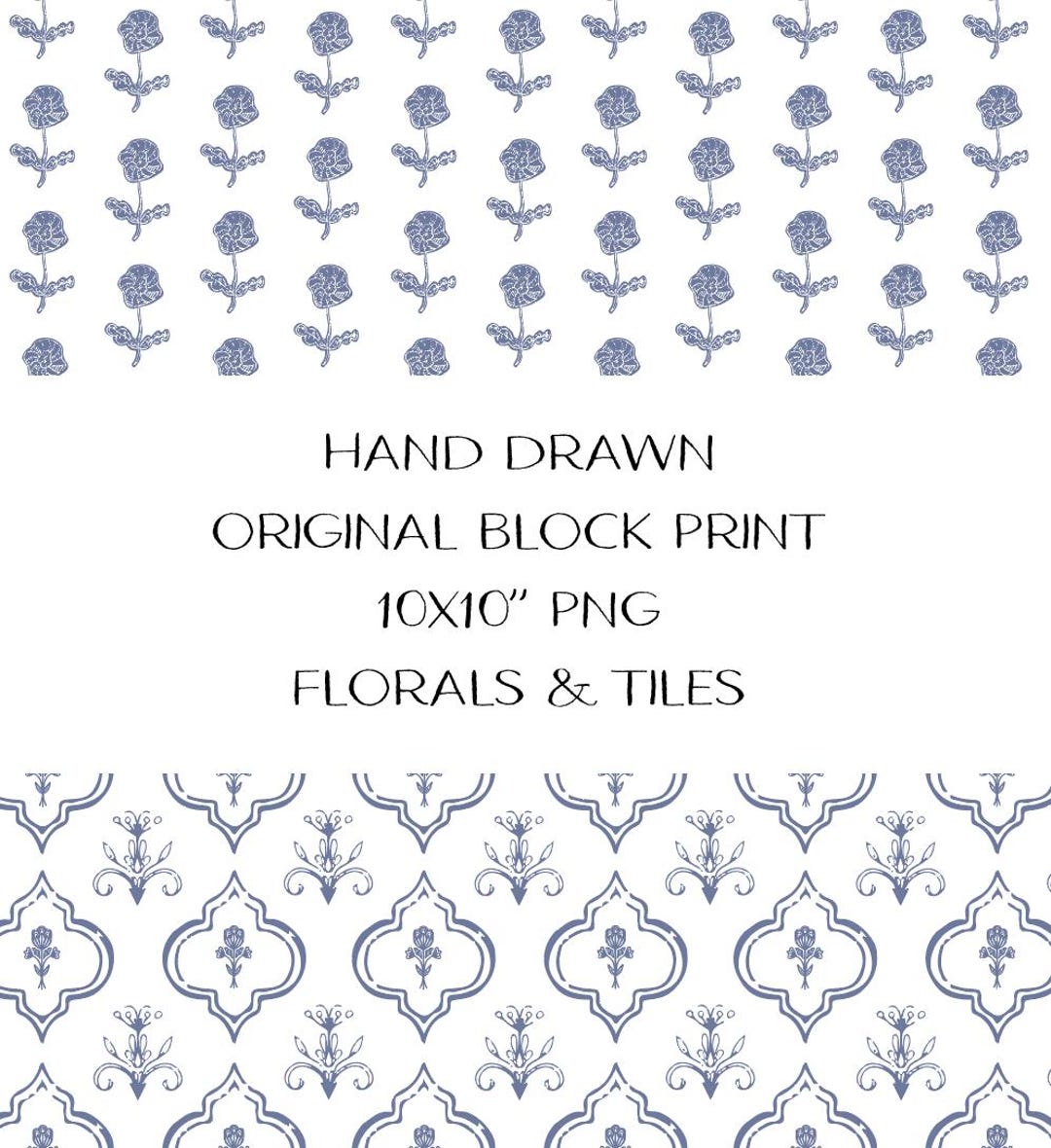 Blue Coastal Seamless Pattern Block Print PNG Set - Etsy