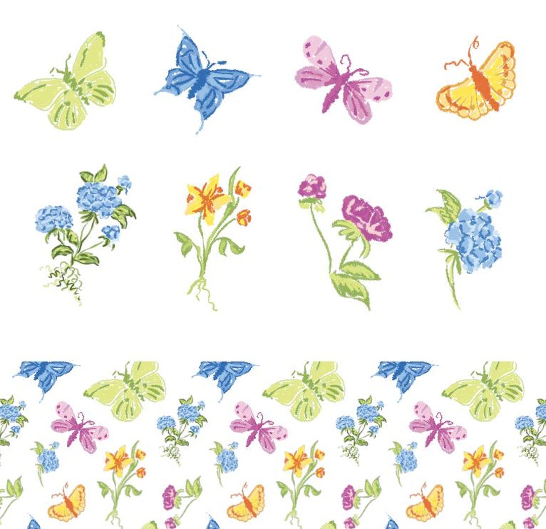 Butterfly Garden Clip Art and Seamless Pattern - Etsy