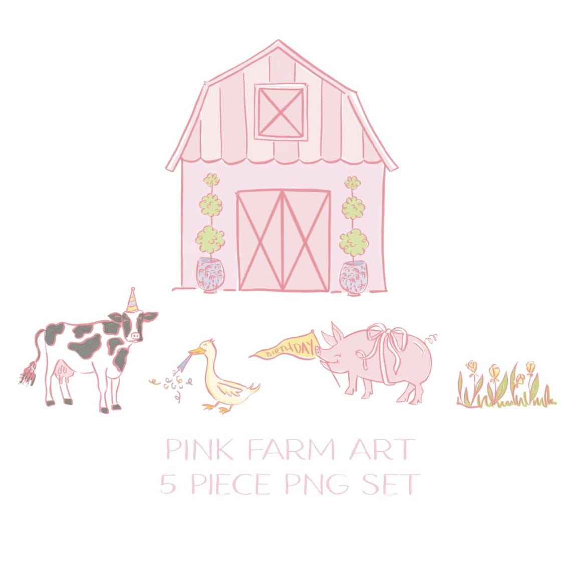 Pastel Pink Grandmillenial Farm Art PNG Set - Etsy