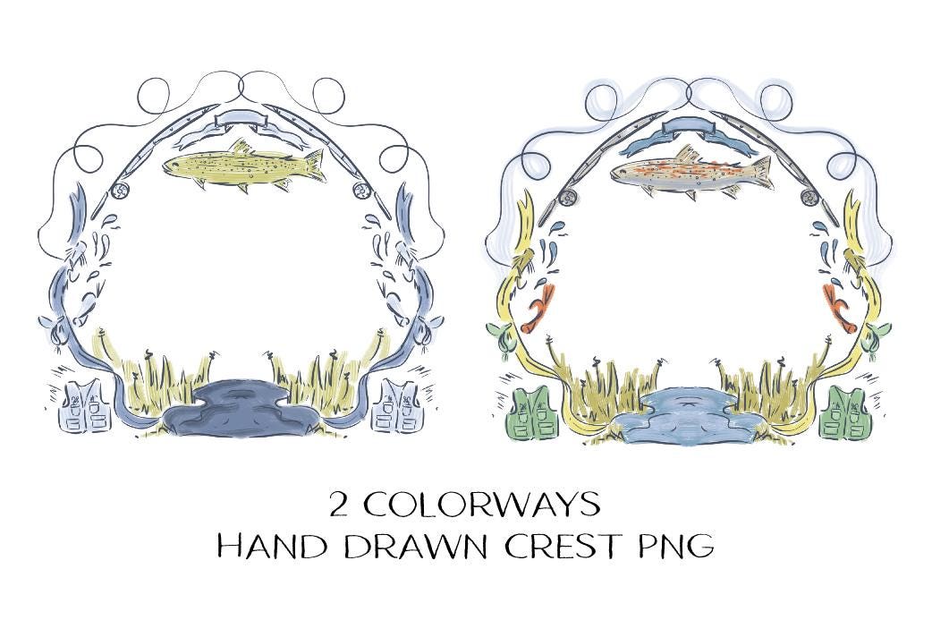 Fly Fishing Crest Hand Drawn PNG Clip Art - Etsy
