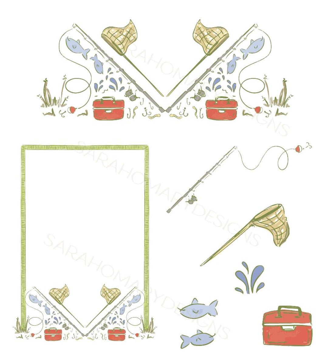 Fishing Crest Hand Drawn PNG Clip Art Set - Etsy Canada