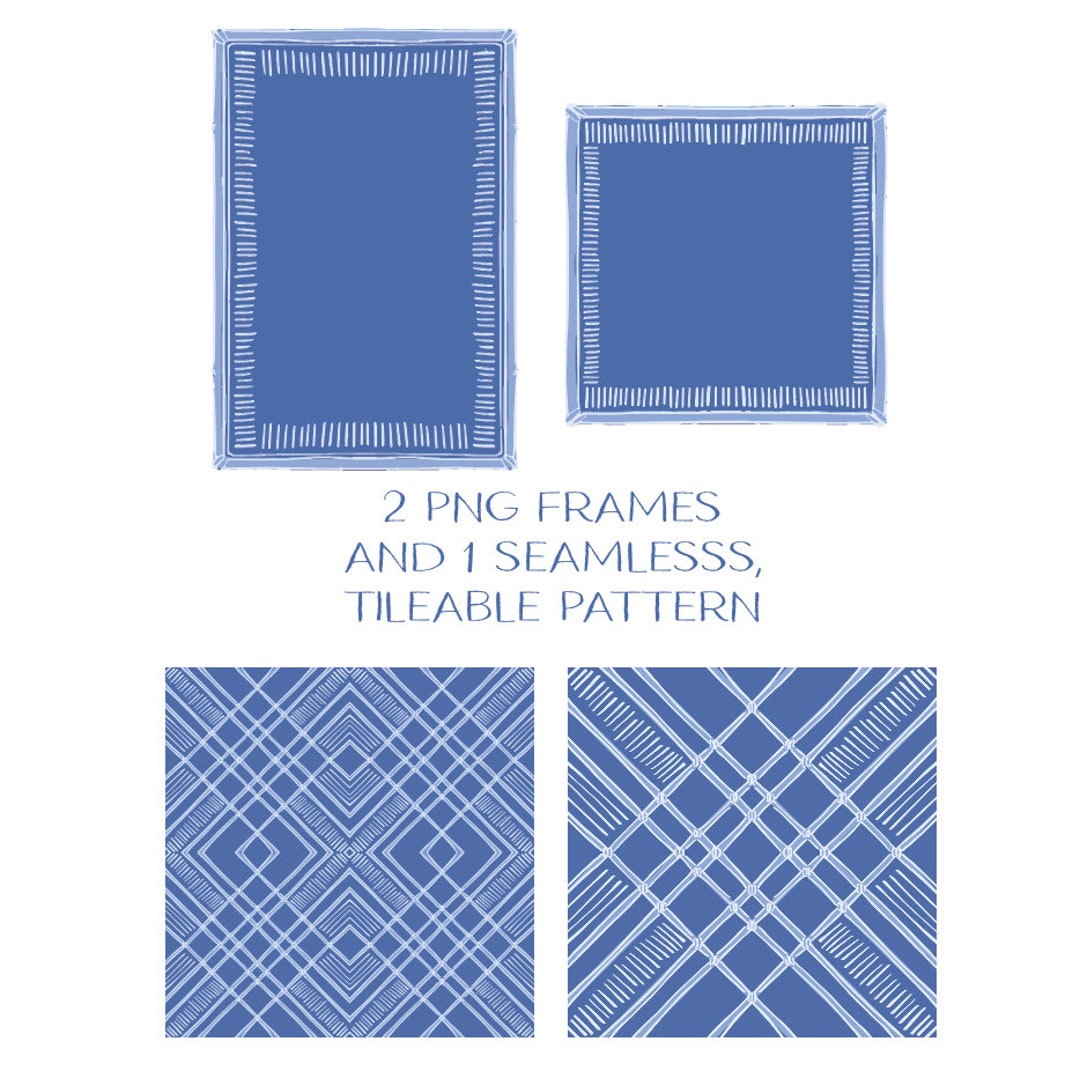 Blue Modern Frames and Seamless Pattern - Etsy