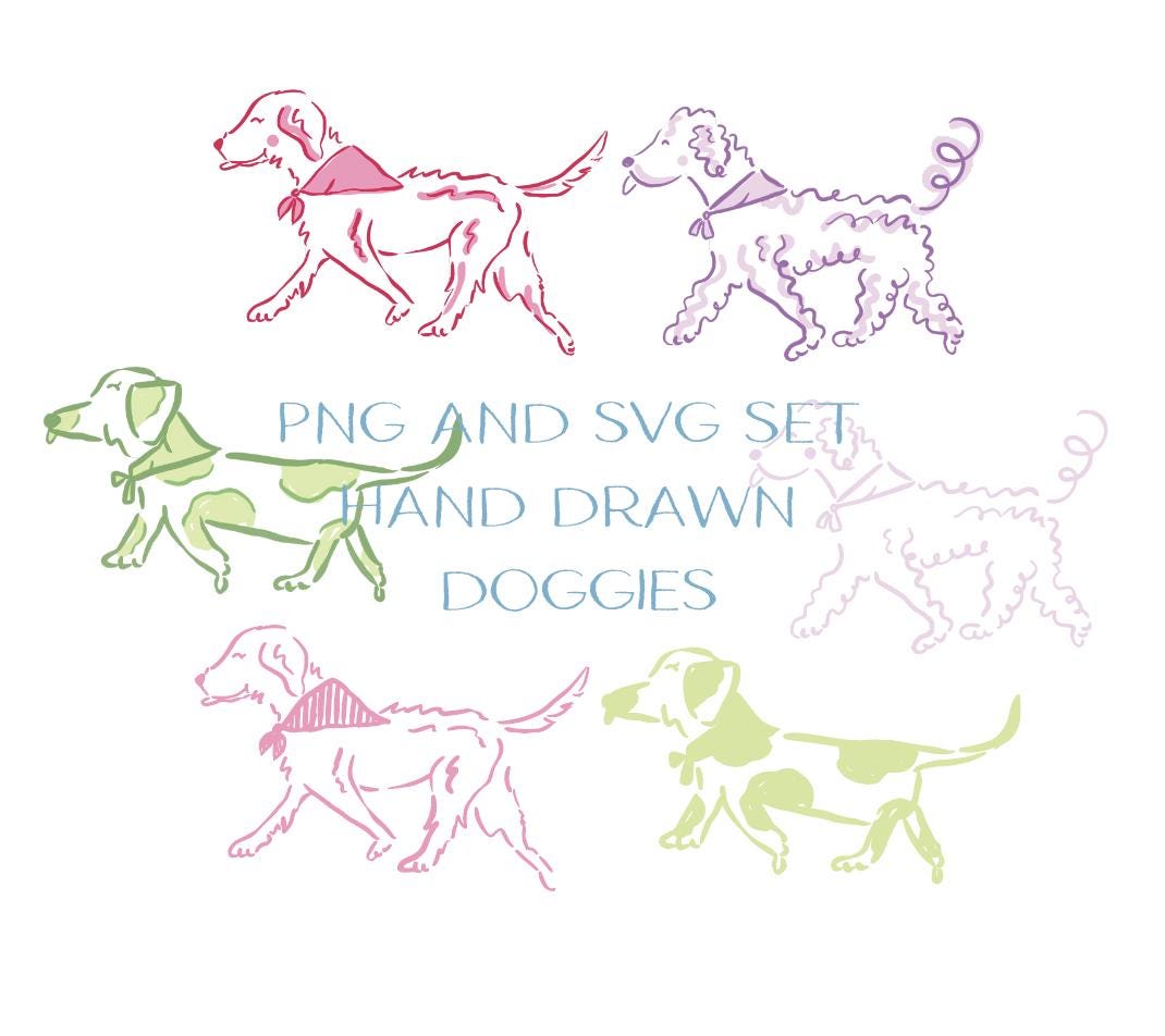 Colorful Puppy Dog Clip Art Set Hand Drawn PNG and SVG - Etsy