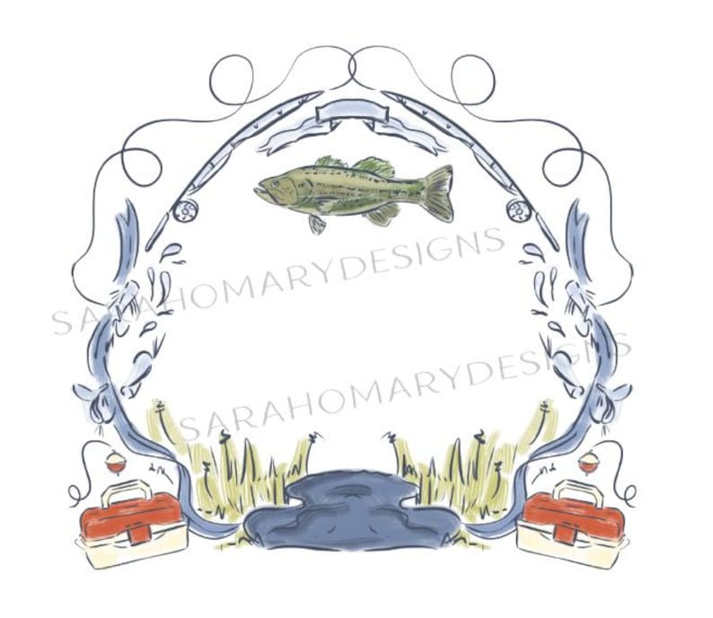 Bass Fishing Crest Hand Drawn PNG Clip Art - Etsy