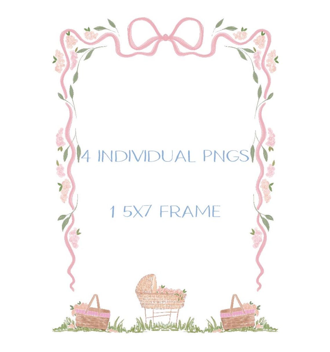 Hand Drawn Floral Frame and Bassinet Clip Art Set - Etsy