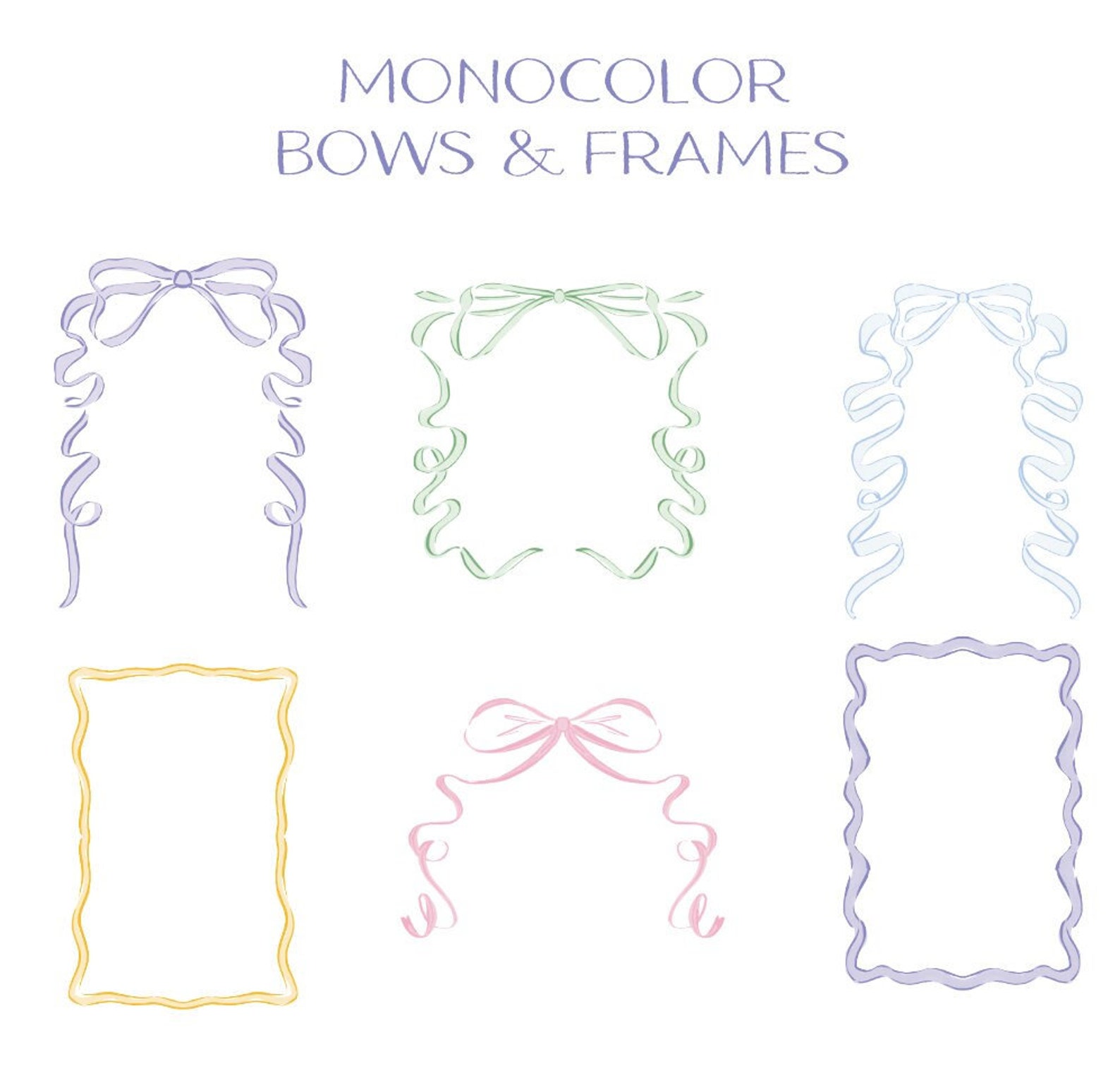 Monocolor Hand Drawn Bows & Frames - Etsy
