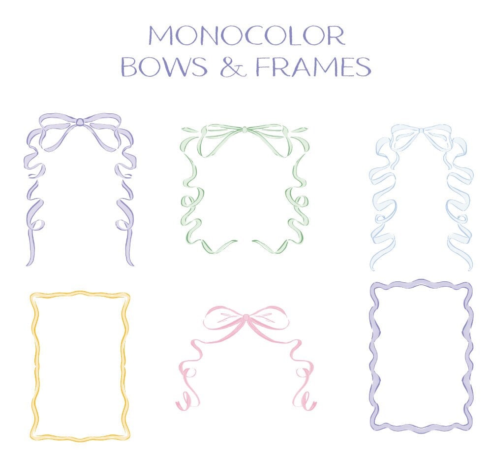 Monocolor Hand Drawn Bows & Frames - Etsy