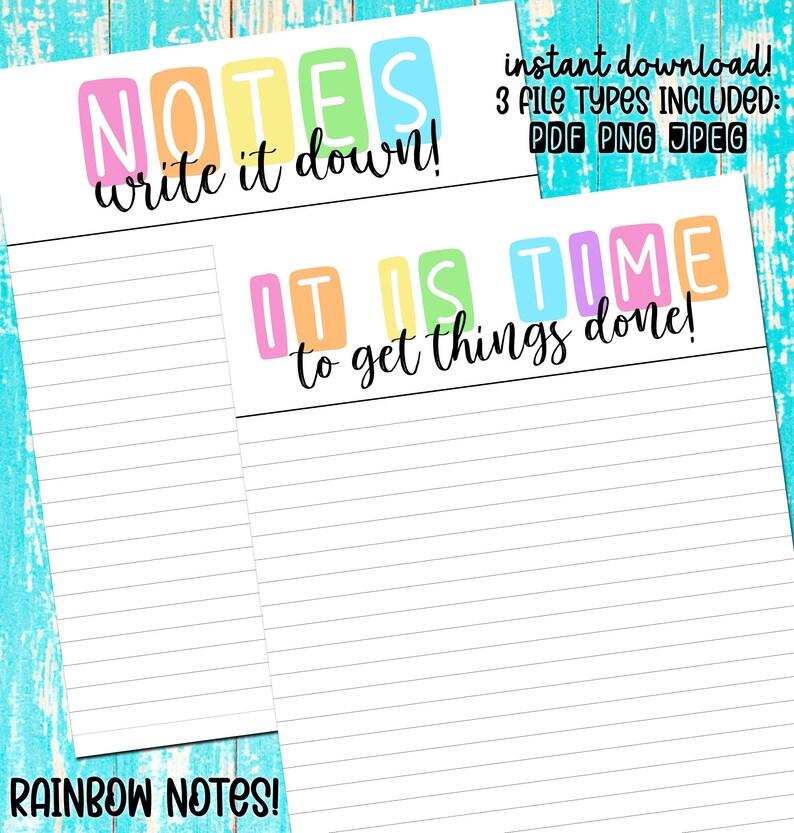 Rainbow Notes, Printable To-do List, Small Business Planner, Instant ...