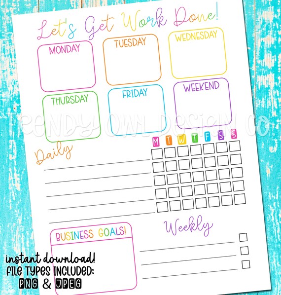 Rainbow Weekly Daily Work Chart let's Get Work | Etsy