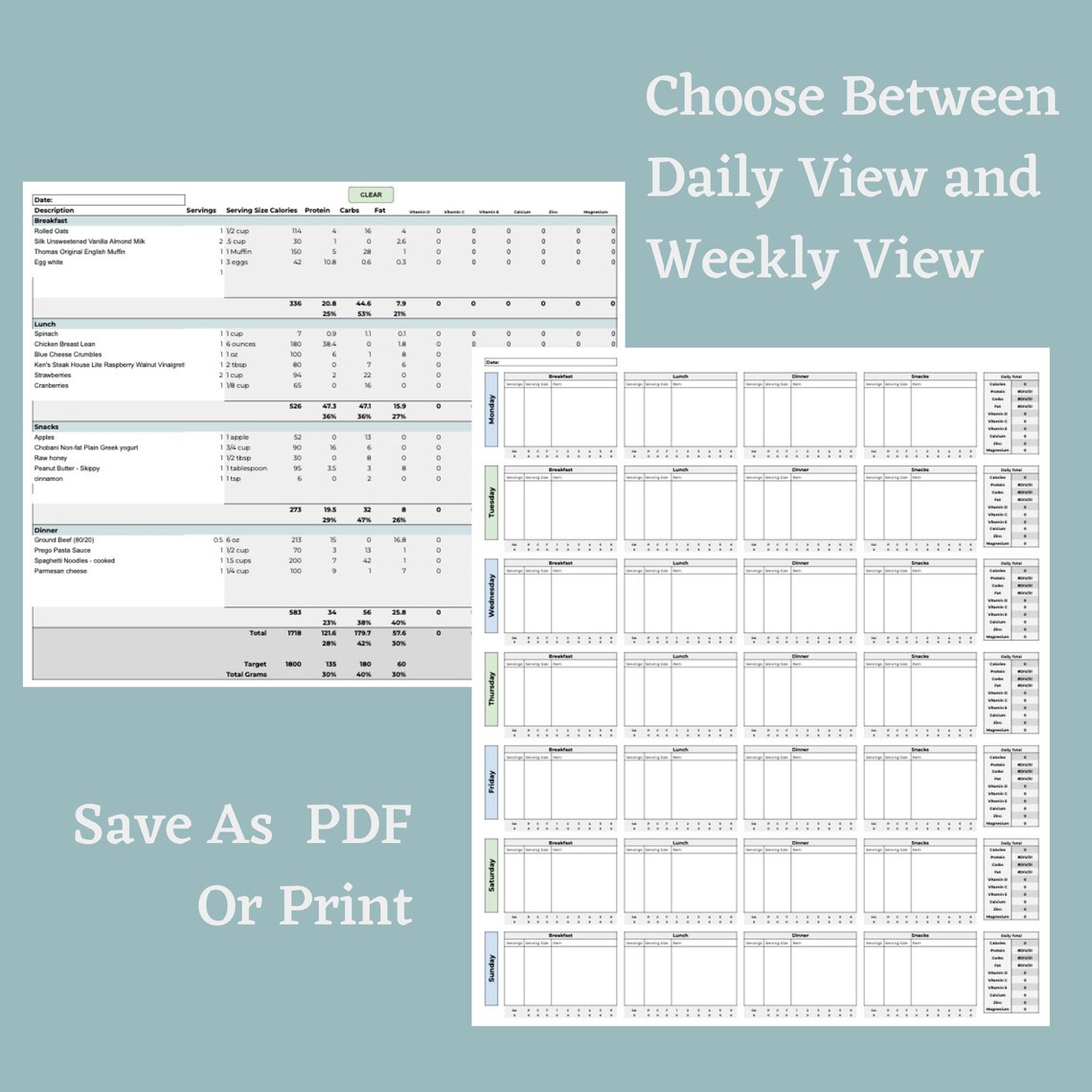Digital Macro and Micro Meal Planner, Editable Macro Meal Plan Template ...
