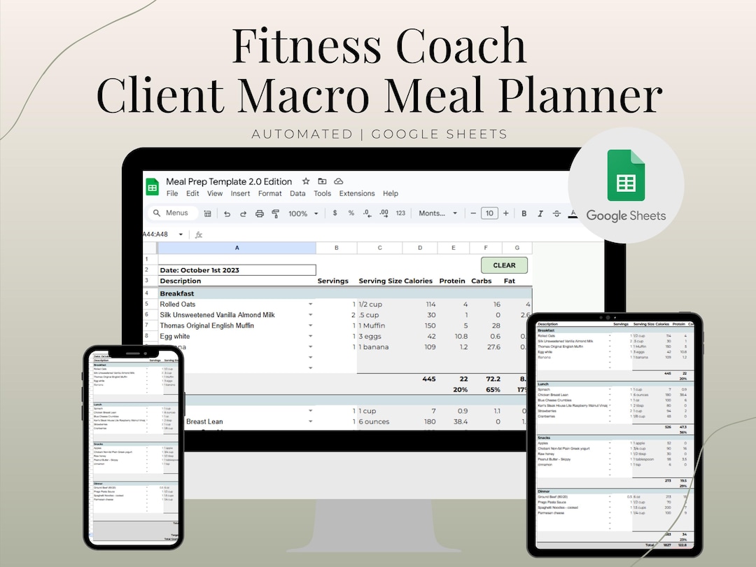 Digital Editable Macro Meal Plan Template for Coaches (for Commercial ...
